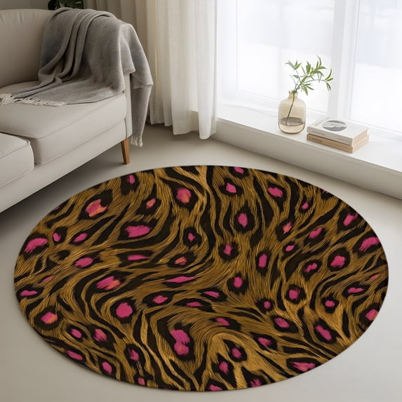 Brown Pink Leopard 4' Round Rug for Cozy Reading Nook Home Office Chair ...