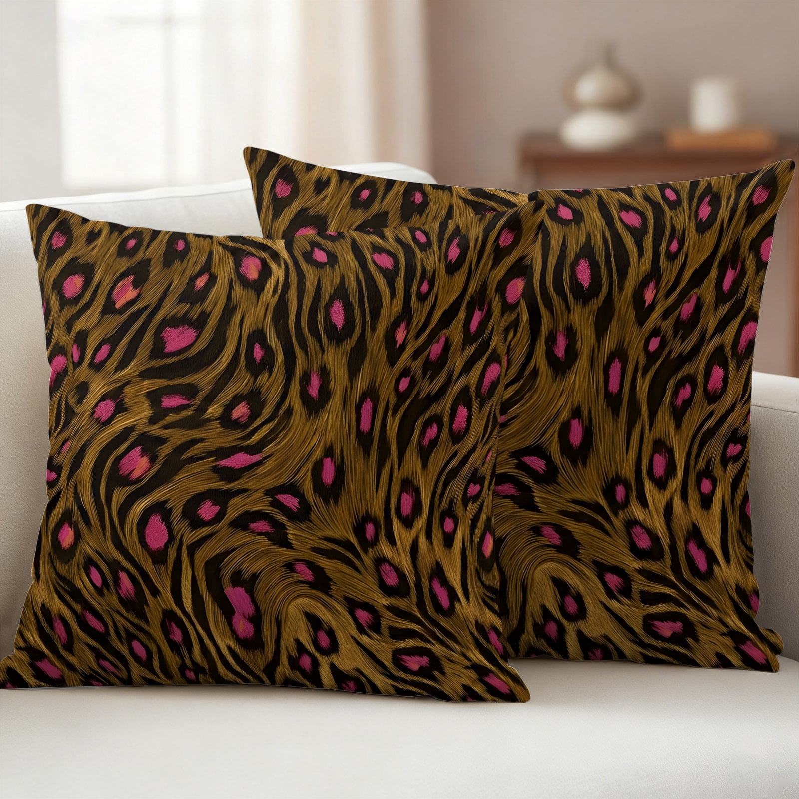 Brown Pink Leopard Outdoor Waterproof Throw Pillow Covers 16x16 Set of ...
