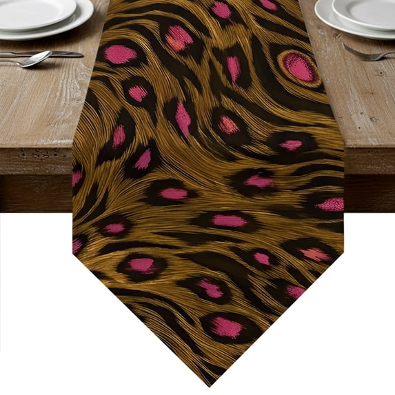 Brown Pink Leopard Table Runner Linen Burlap Table Runner 108 Inches ...