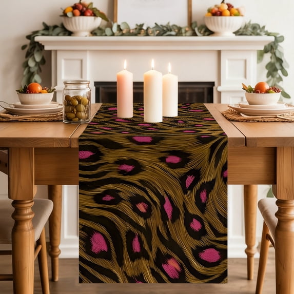 Brown Pink Leopard Table Runner, Rustic Boho Vintage Grain Aesthetic ...