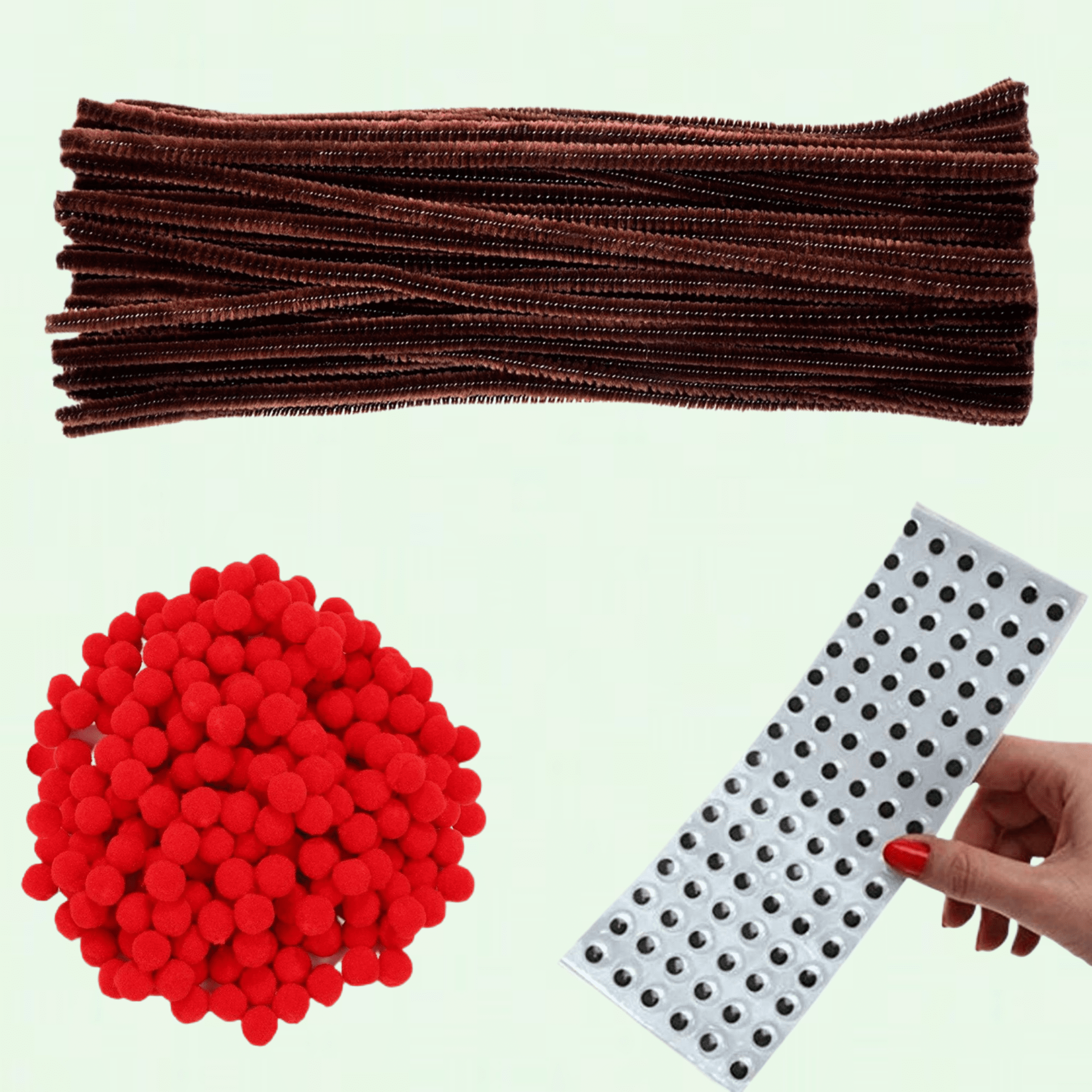 Brown Pipe Cleaners for Crafts, 100 x 30cm (12 Inch), Red Pom Poms ...