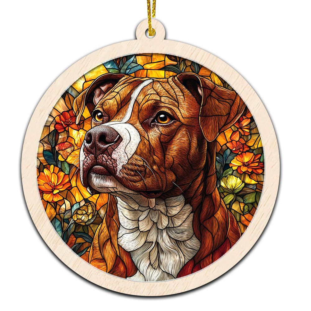 Brown Pitbull Stained Glass Suncatcher Ornament – Holiday Ornament with ...