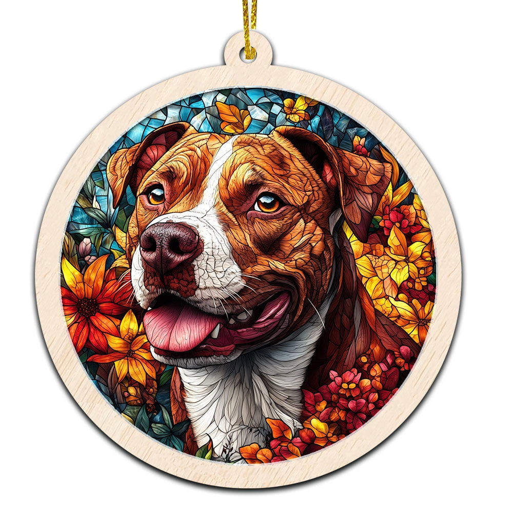 Brown Pitbull Stained Glass Suncatcher Ornament – Text Christmas 2025 ...