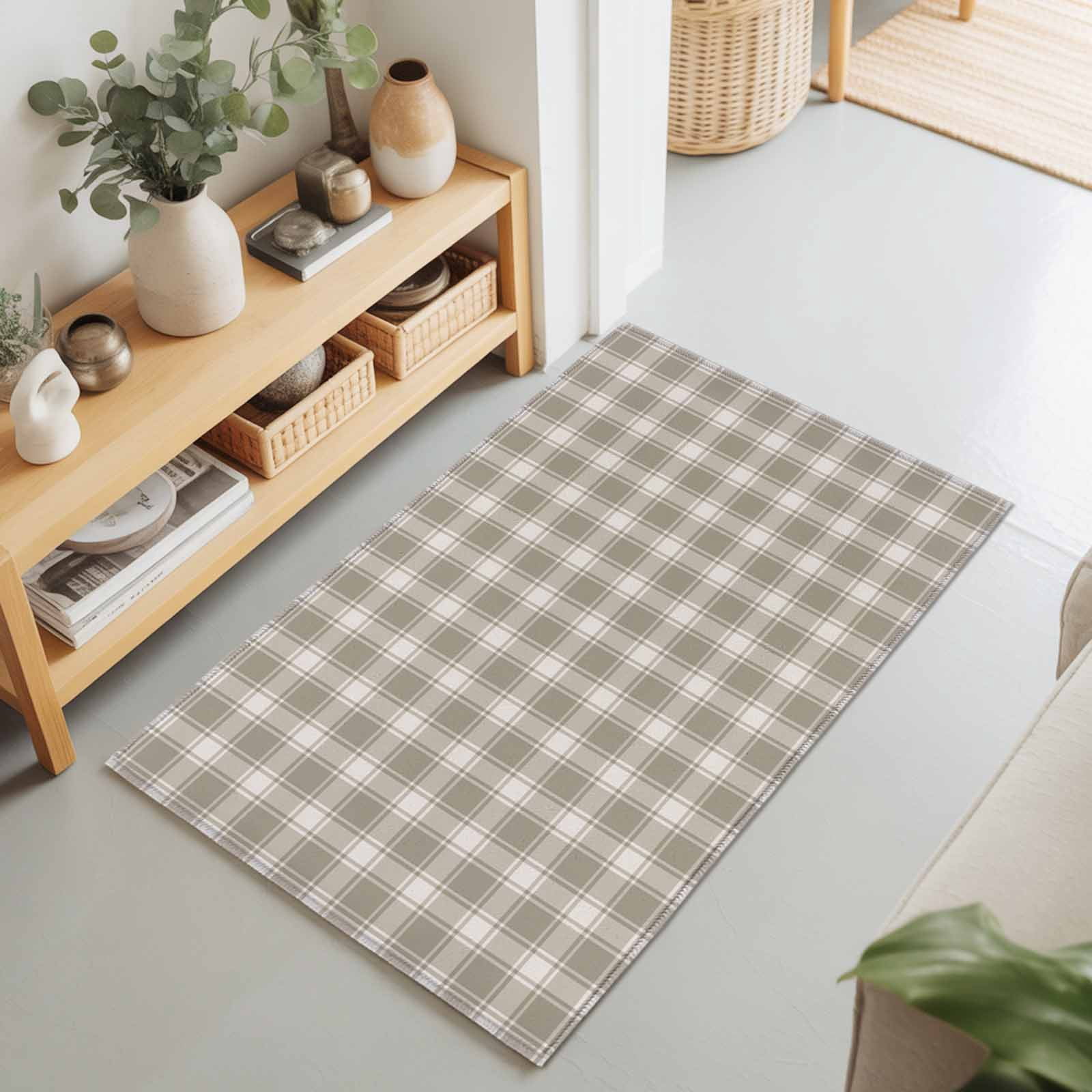 Brown Plaid 2'x3' Rug for Entryway Front Door Kitchen Sink Area ...