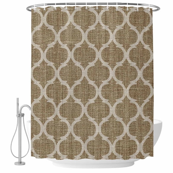Brown Plaid Bathroom Shower Curtains with Hooks, Retro Country Moroccan ...