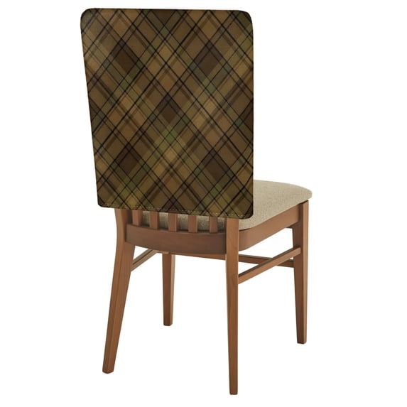 Brown Plaid Chair Back Covers Set of 4, Rustic Farmhouse Abstract ...
