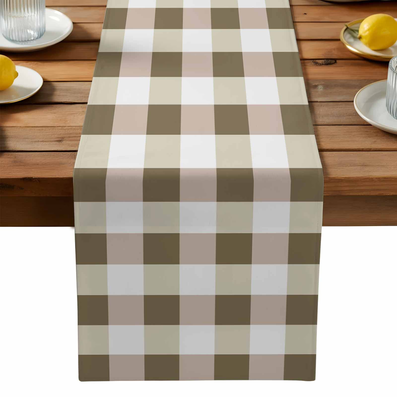 Brown Plaid Cotton Linen Table Runner for Dining Kitchen, Spring Summer ...