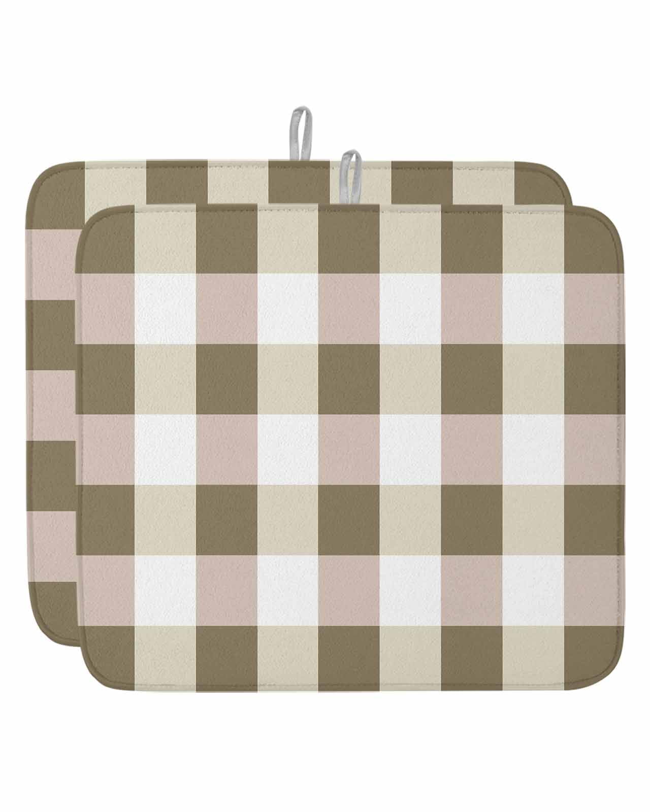 Brown Plaid Dish Drying Mat, Farmhouse Checkerd Pattern Absorbent Dish ...