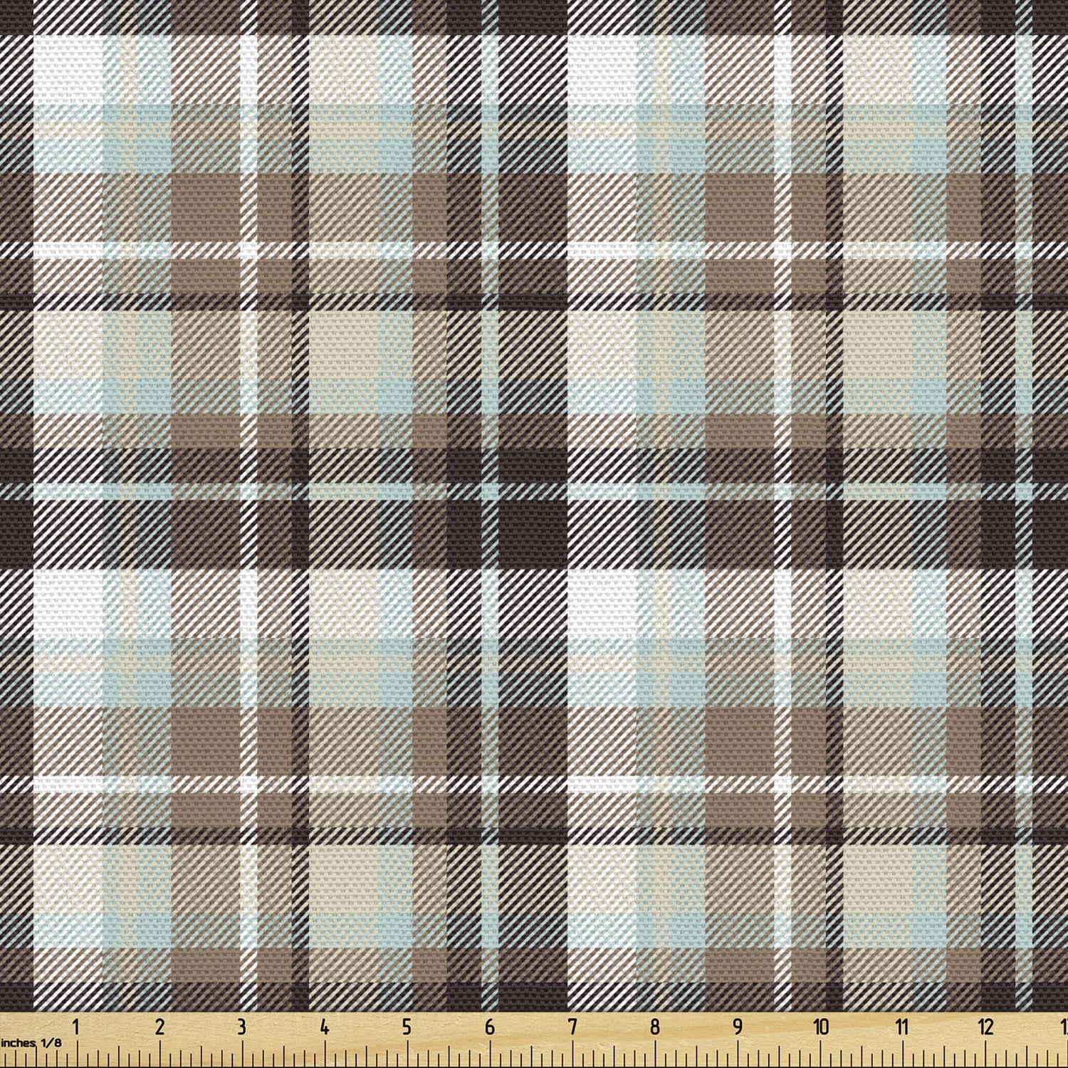 Ambesonne Brown Plaid Fabric by the Yard Upholstery, Brown Blue ...