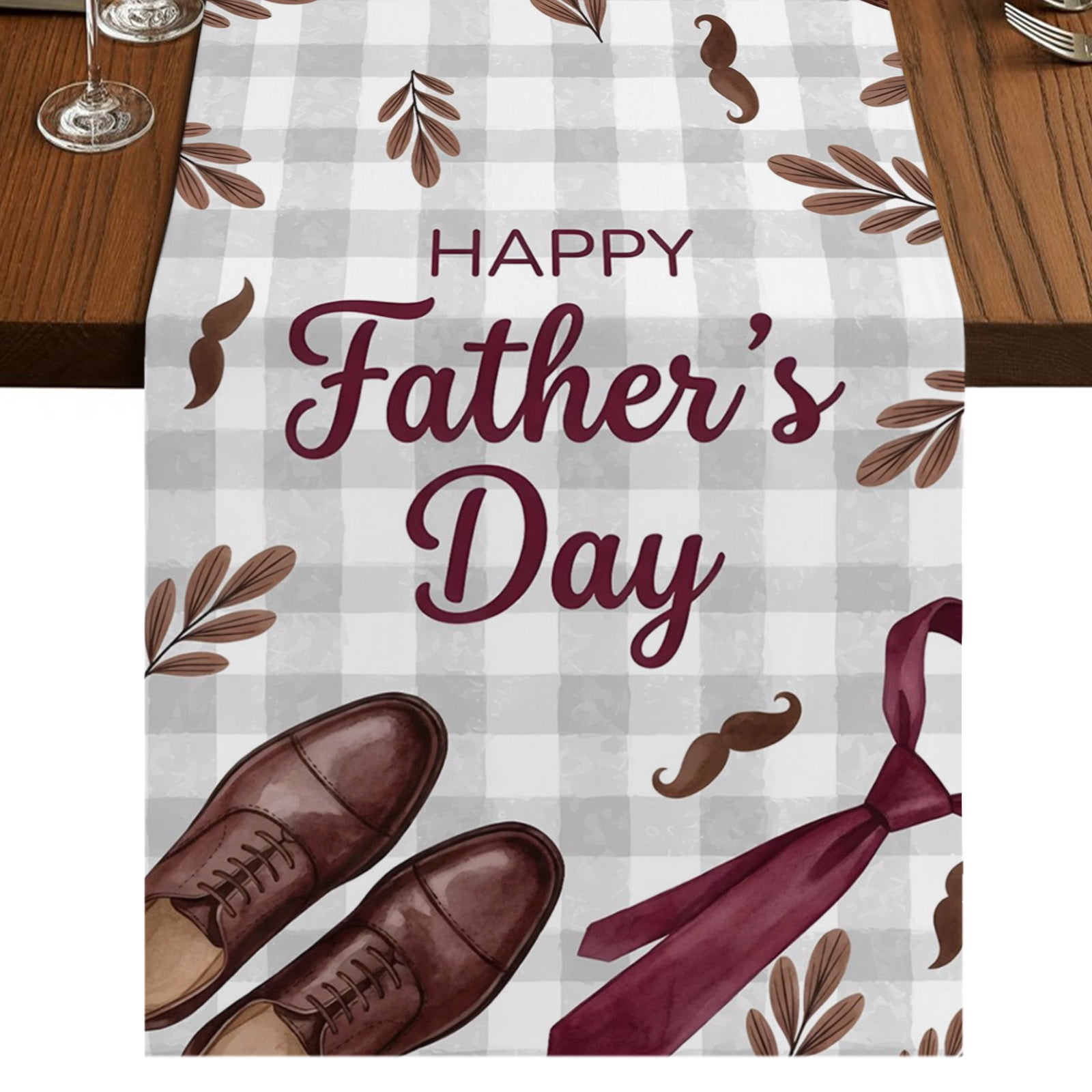 Brown Plaid Father's Day Burlap Cotton Table Runner 13x36 Inches Short ...