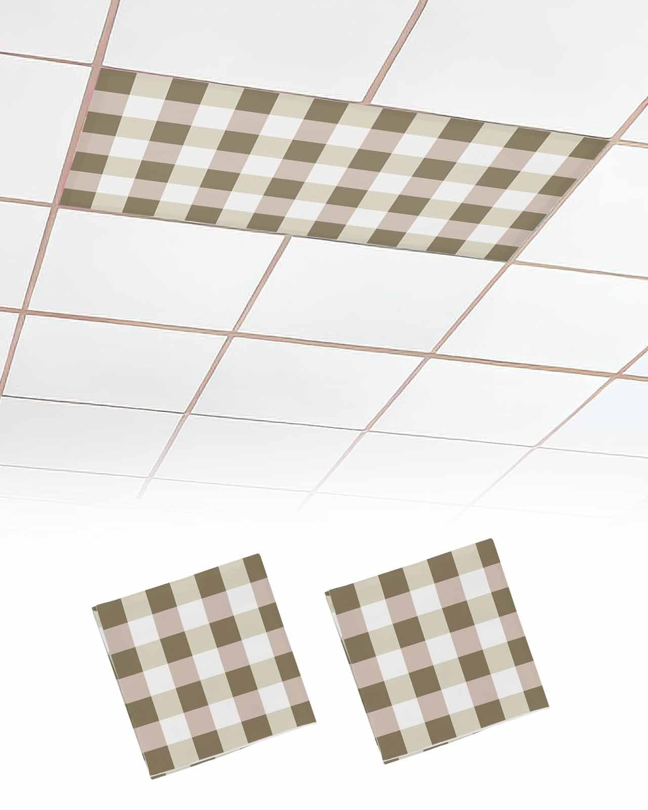Brown Plaid Fluorescent Light Covers for Ceiling Lights 4x2 feet,2 Pack ...