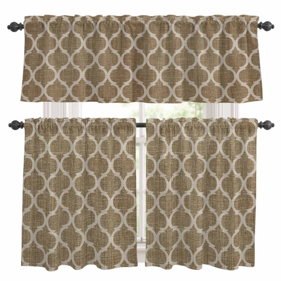 Brown Plaid Kitchen Curtains Set for Windows, Retro Country Moroccan ...