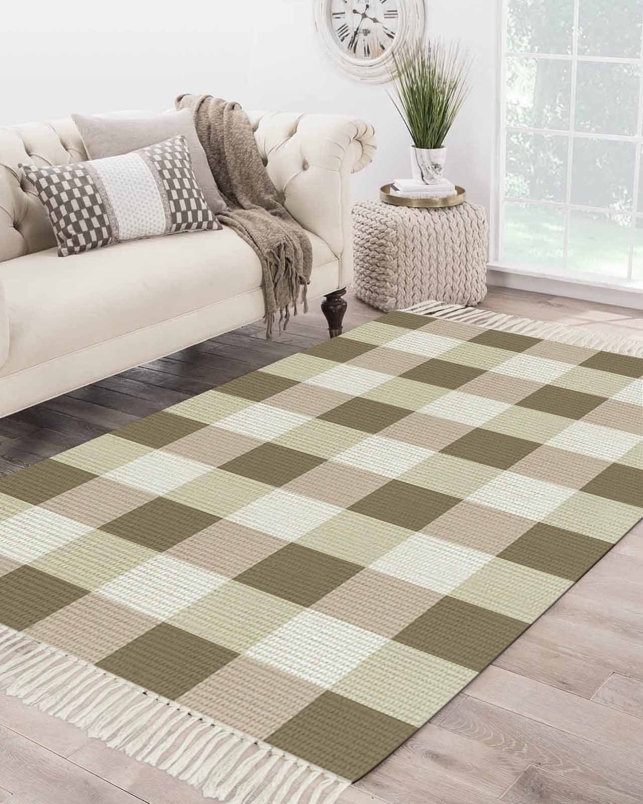 Brown Plaid Large Area Rug 4x6ft Woven Runner Rug,Spring Summer ...