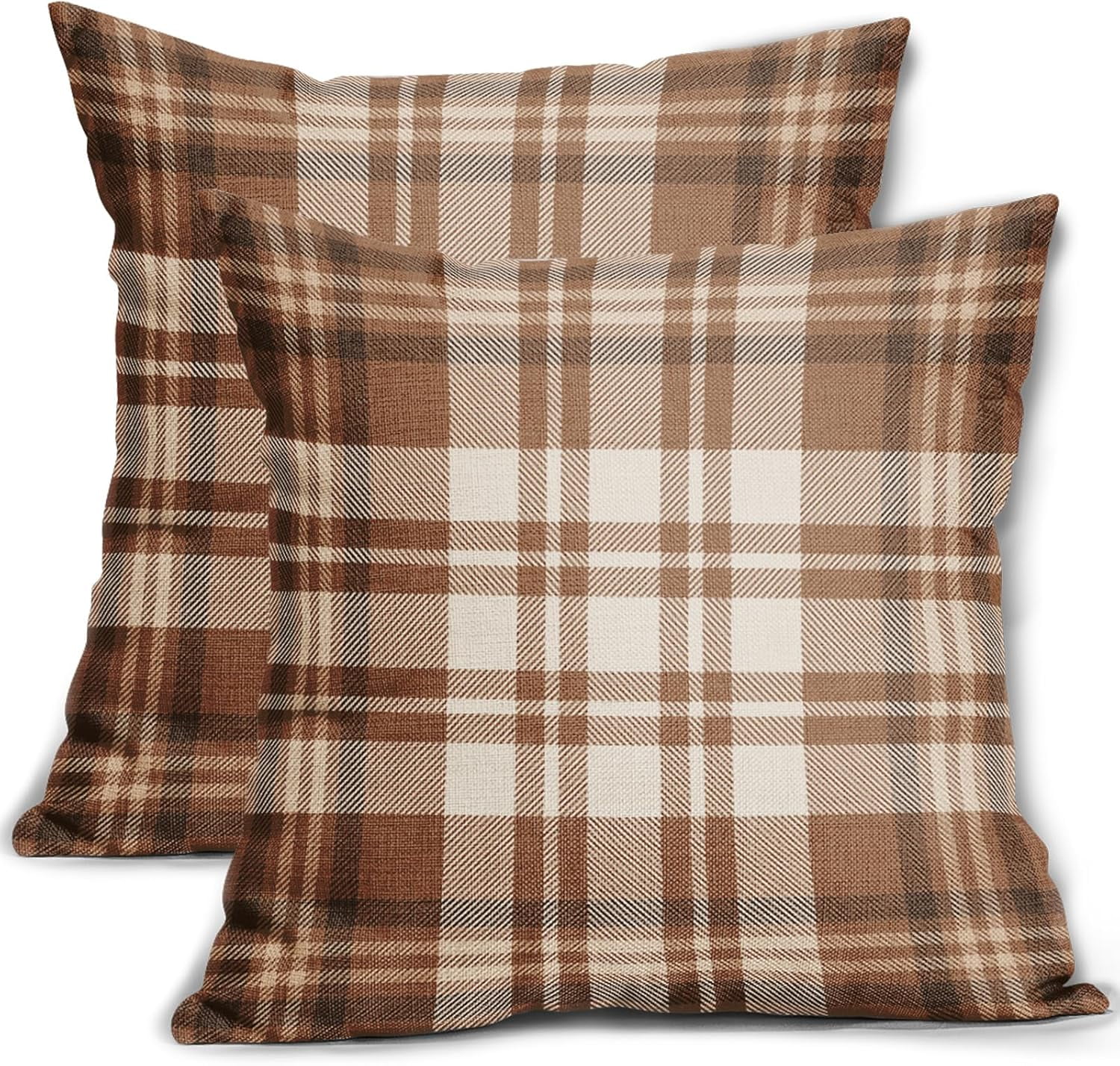 Brown Plaid Pillow Covers 18x18 Set of 2 Grey Cream Buffalo Plaid ...