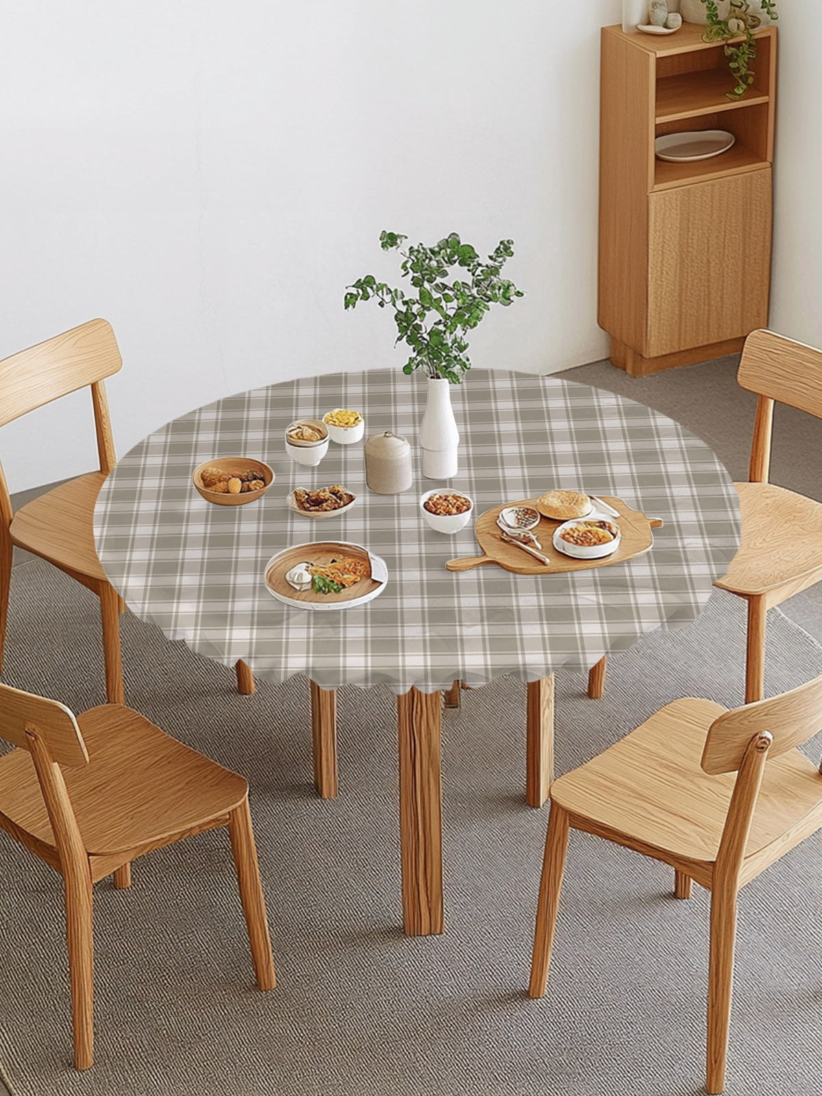 Brown Plaid Round Fitted Tablecloth with Elastic Edge, Country Rustic ...
