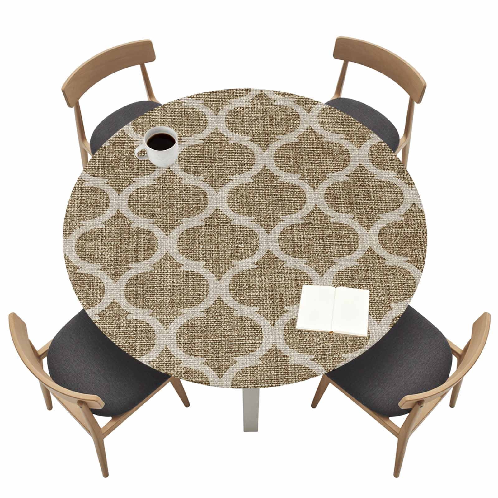 Brown Plaid Round Fitted Tablecloth with Elastic Edge Retro Country ...