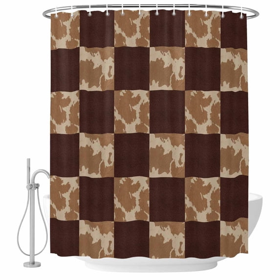Brown Plaid Shower Curtain for Bathroom, Vintage Western Brown Animal ...