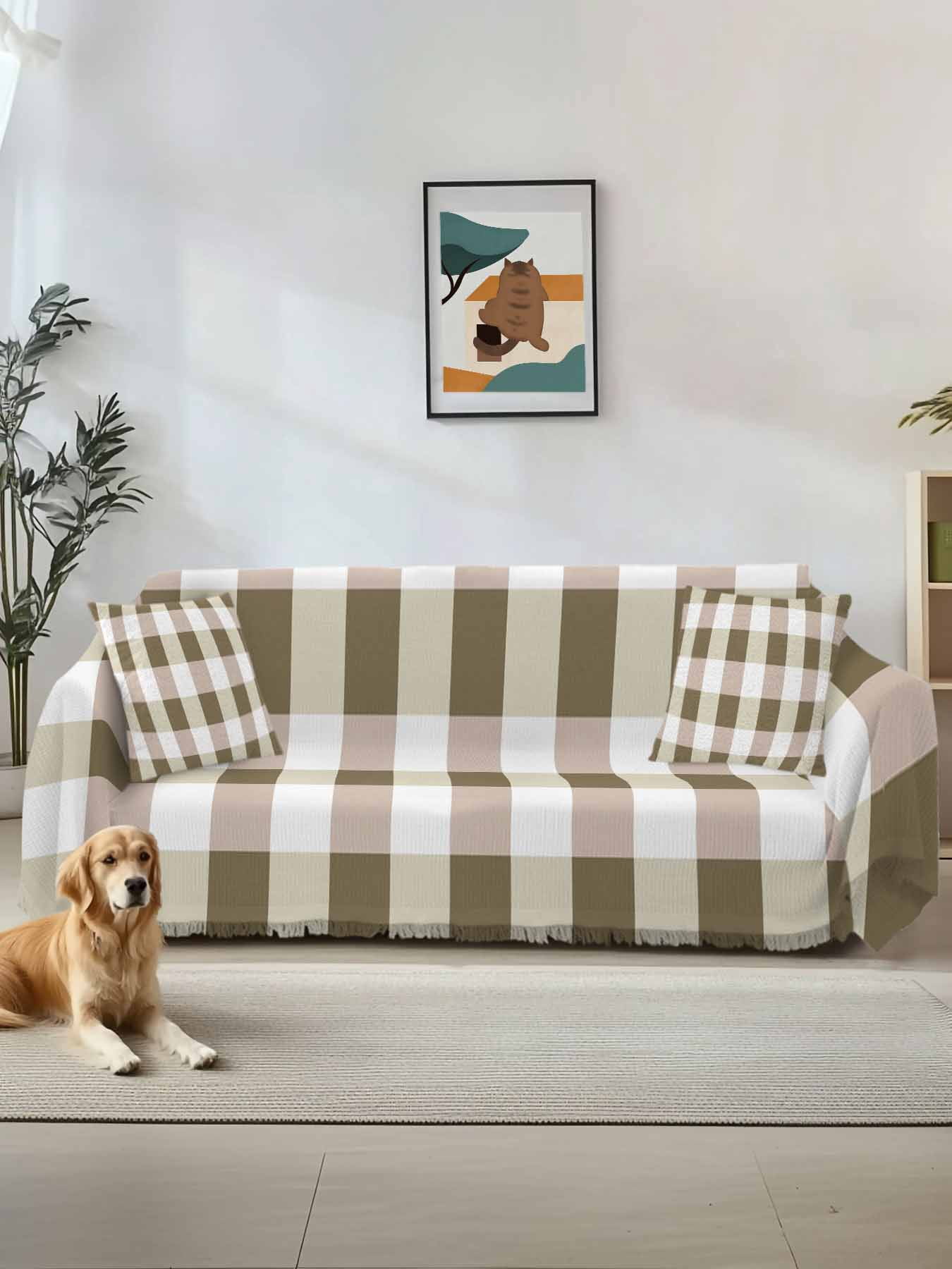 Brown Plaid Sofa Covers for 2-3 Cushion Couch L-Shaped Sectional ...