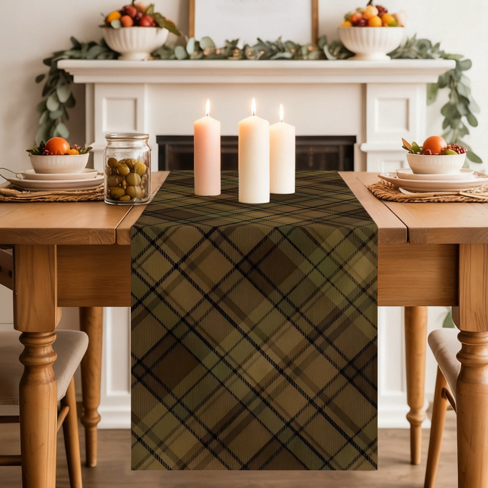 Brown Plaid Table Runner 18x72 Inch Rustic Farmhouse Abstract Cotton ...