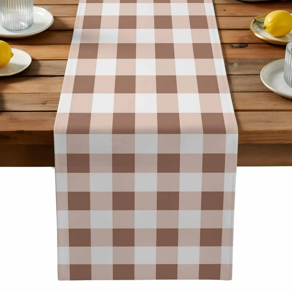 Brown Plaid Table Runner, Brown Gradient Kitchen Table Runners Dress ...