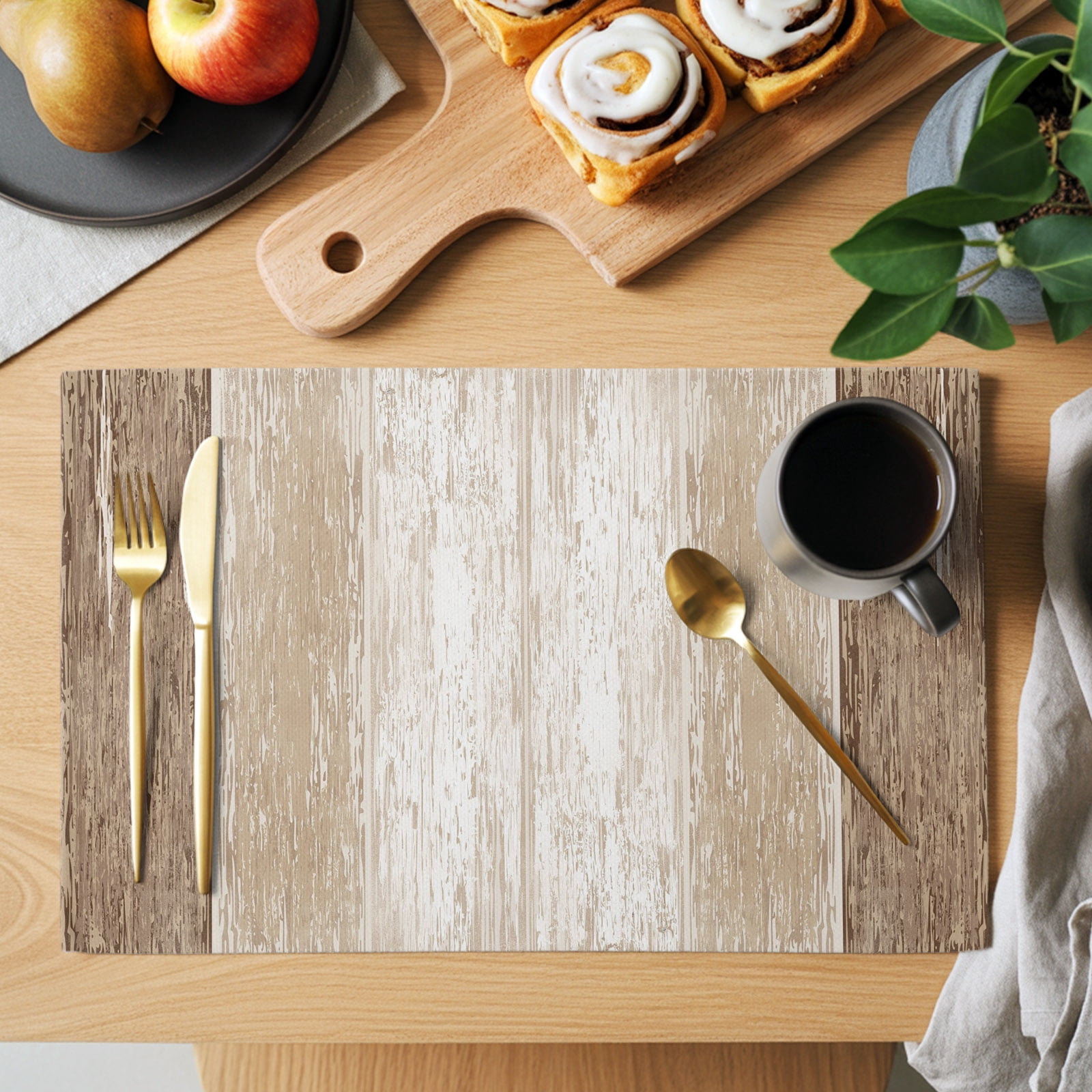 Brown Planks Placemats Set of 2, Farmhouse Vertical Wood Grain Heat ...