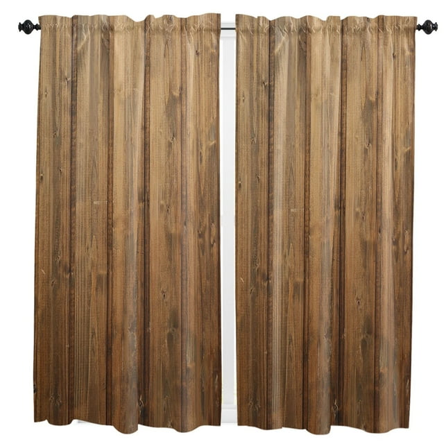 Brown Planks Retro Wood Grain Window Curtains for Living Room the ...