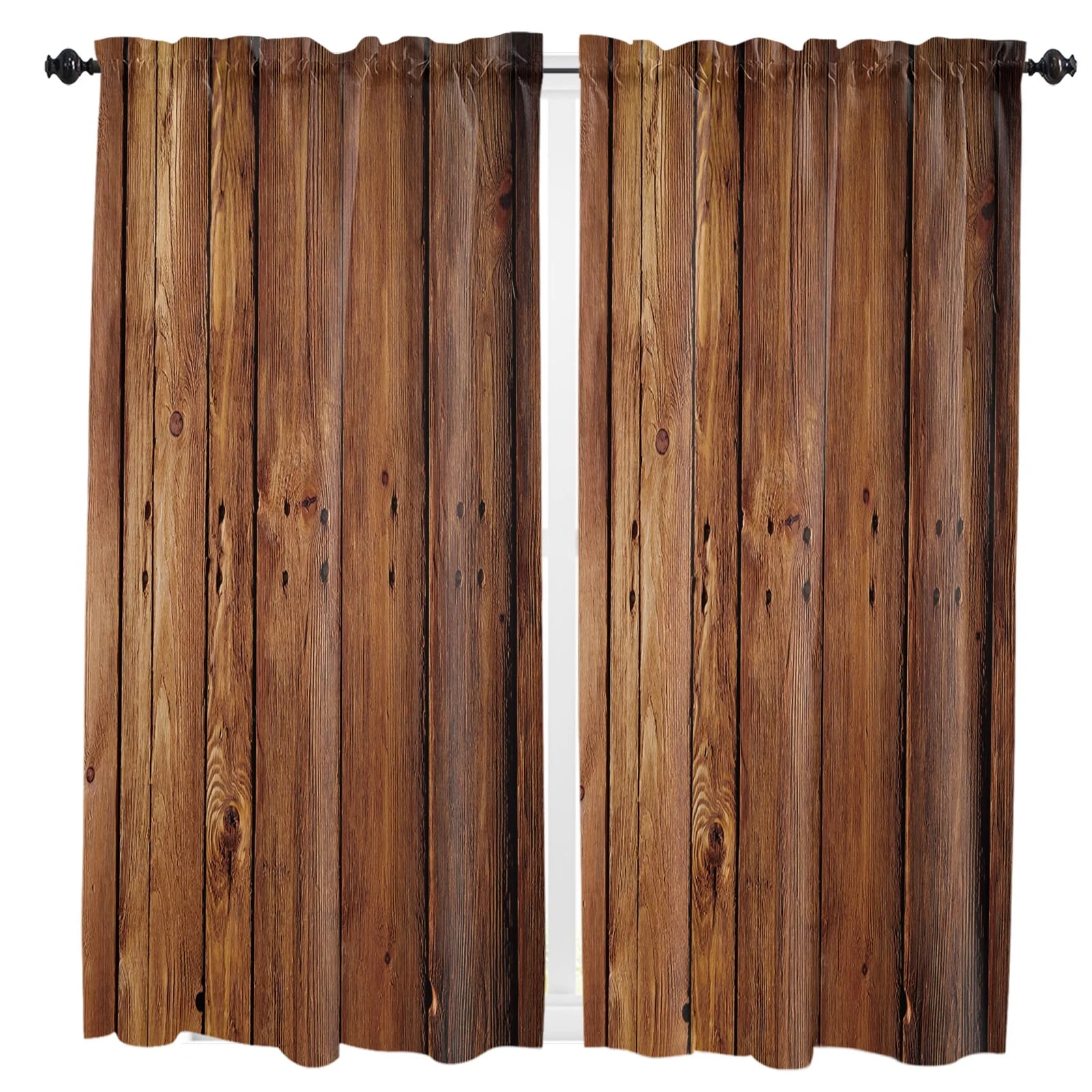 Brown Planks Retro Wood Grain Window Curtains for Living Room the ...