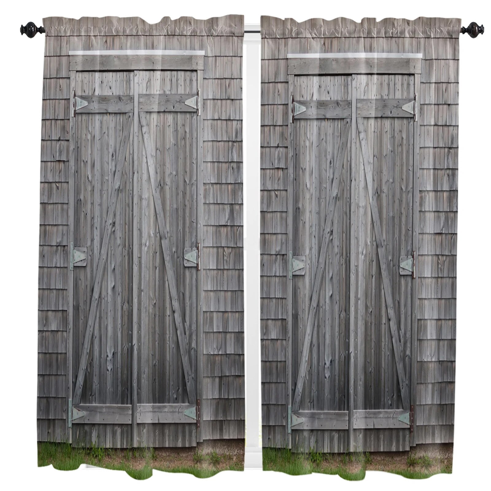 Brown Planks Retro Wood Grain Window Curtains for Living Room the ...