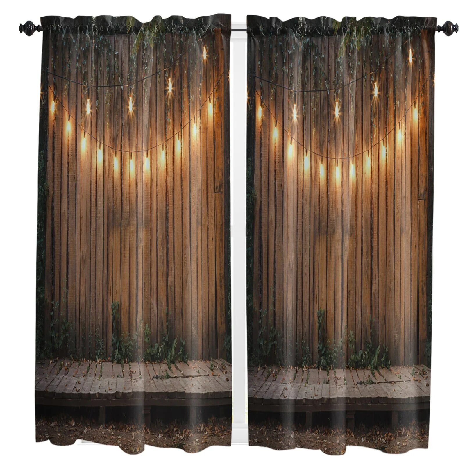 Brown Planks Retro Wood Grain Window Curtains for Living Room the ...