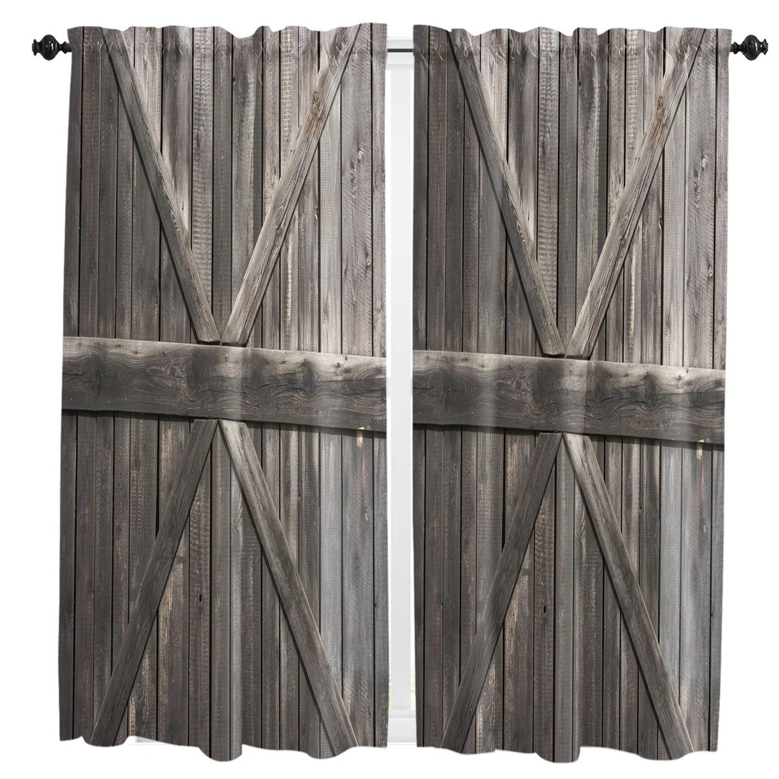 Brown Planks Retro Wood Grain Window Curtains for Living Room the ...