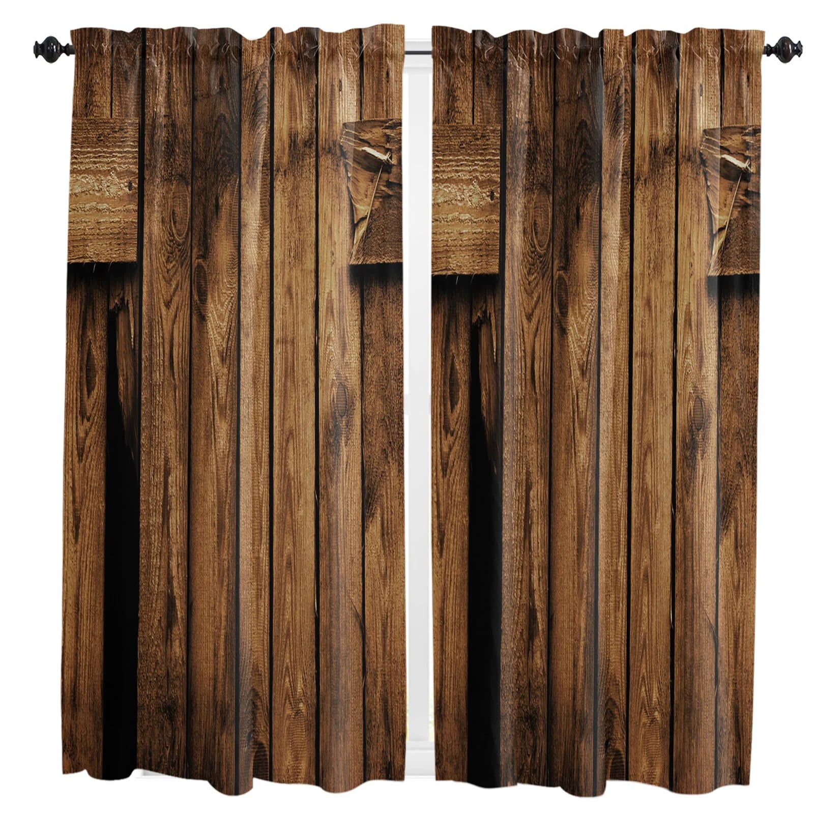Brown Planks Retro Wood Grain Window Curtains for Living Room the ...