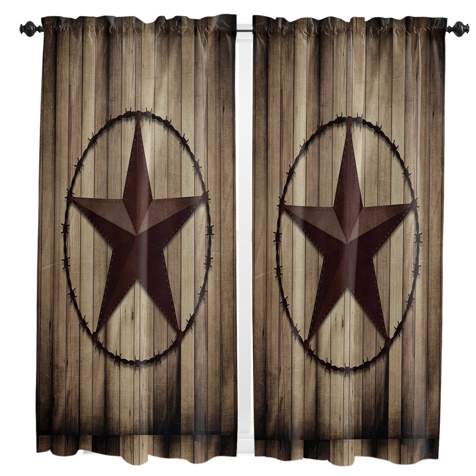 Brown Planks Retro Wood Grain Window Curtains for Living Room the ...