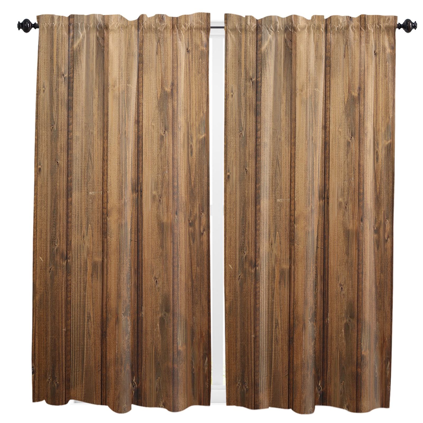 Brown Planks Retro Wood Grain Window Curtains for Living Room the ...