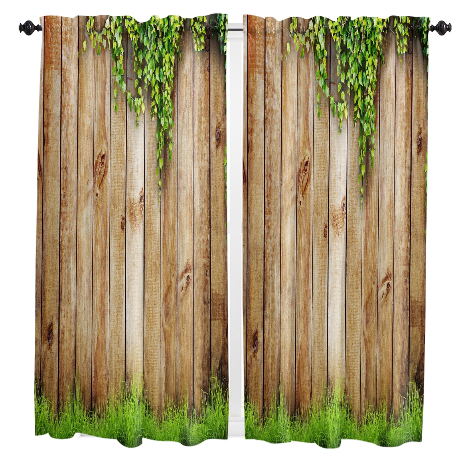 Brown Planks Retro Wood Grain Window Curtains for Living Room the ...