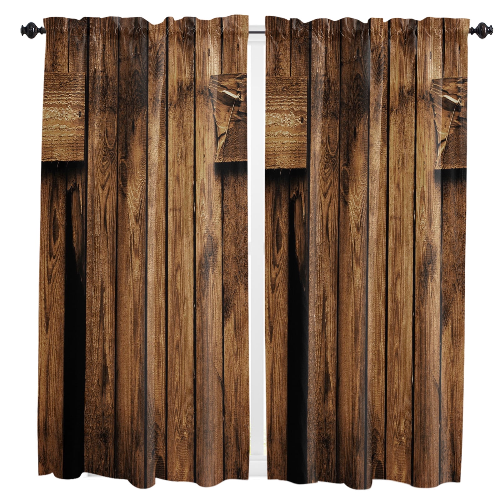 Brown Planks Retro Wood Grain Window Curtains for Living Room the ...