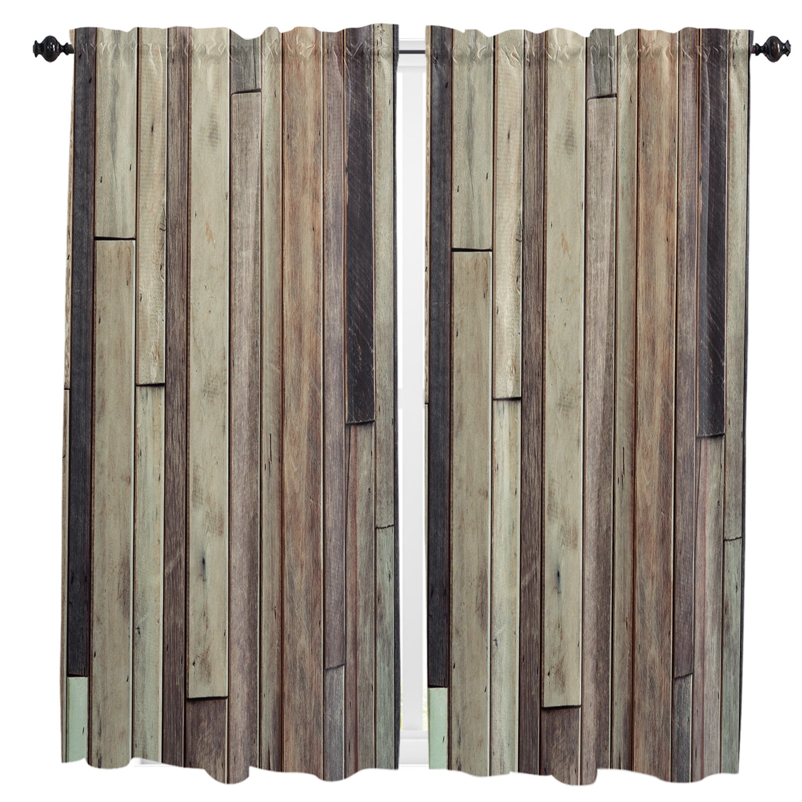 Brown Planks Retro Wood Grain Window Curtains for Living Room the ...