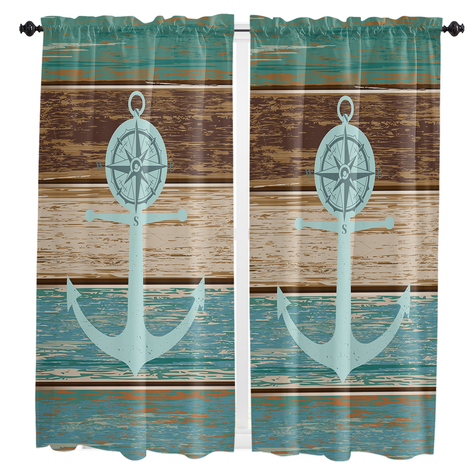 Brown Planks Retro Wood Grain Window Curtains for Living Room the ...