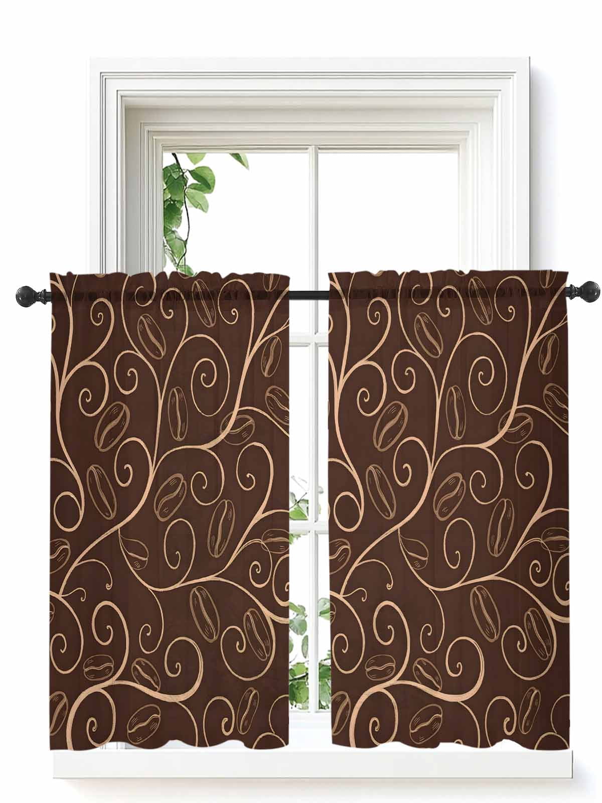 Brown Plants Curtains 54 Inch Length, Sheer Curtains for Bedroom Living ...