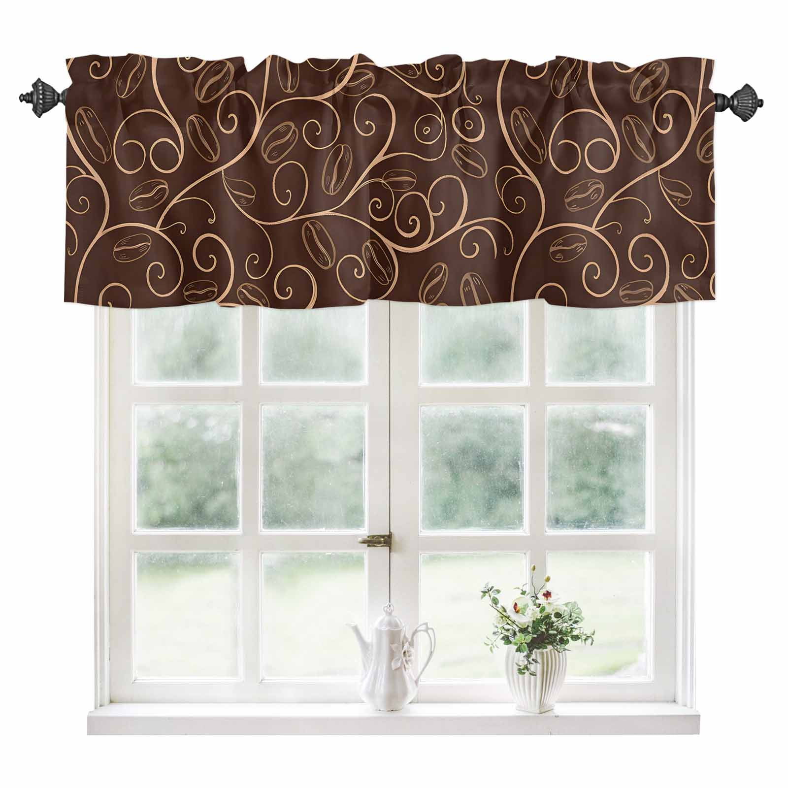 Brown Plants Kitchen Valances for Windows 42x18 Inch Kitchen Curtains ...