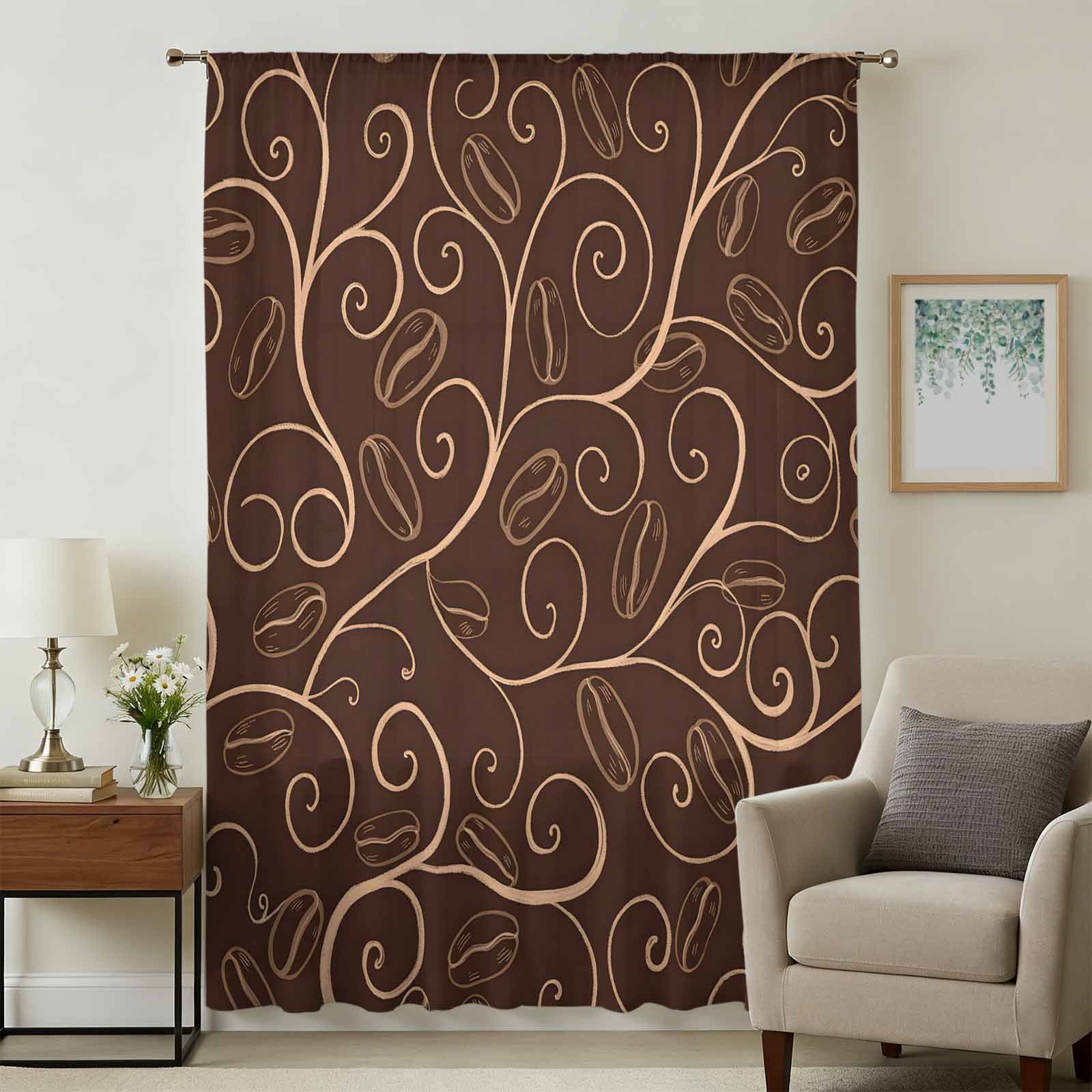 Brown Plants Sheer Curtains 108 Inches Extra Long, Farmhouse Rustic ...