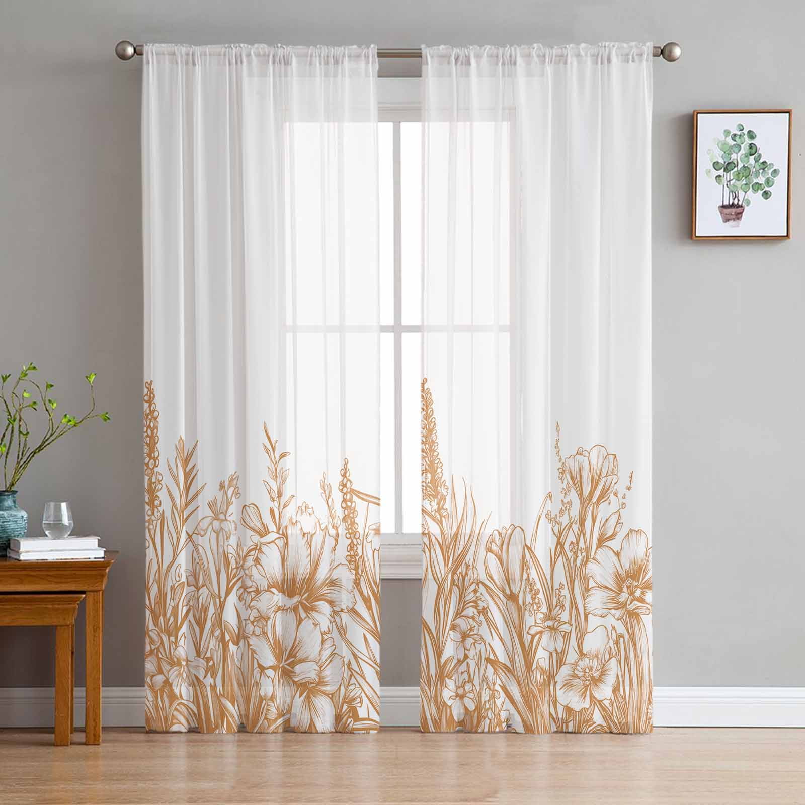 Brown Plants Sheer Curtains 96 Inch Length 2 Panels Set for Living Room ...