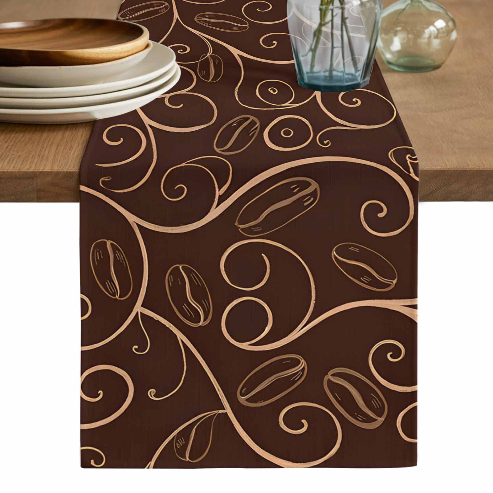 Brown Plants Table Runner, Farmhouse Rustic Farm Leaves Branches ...