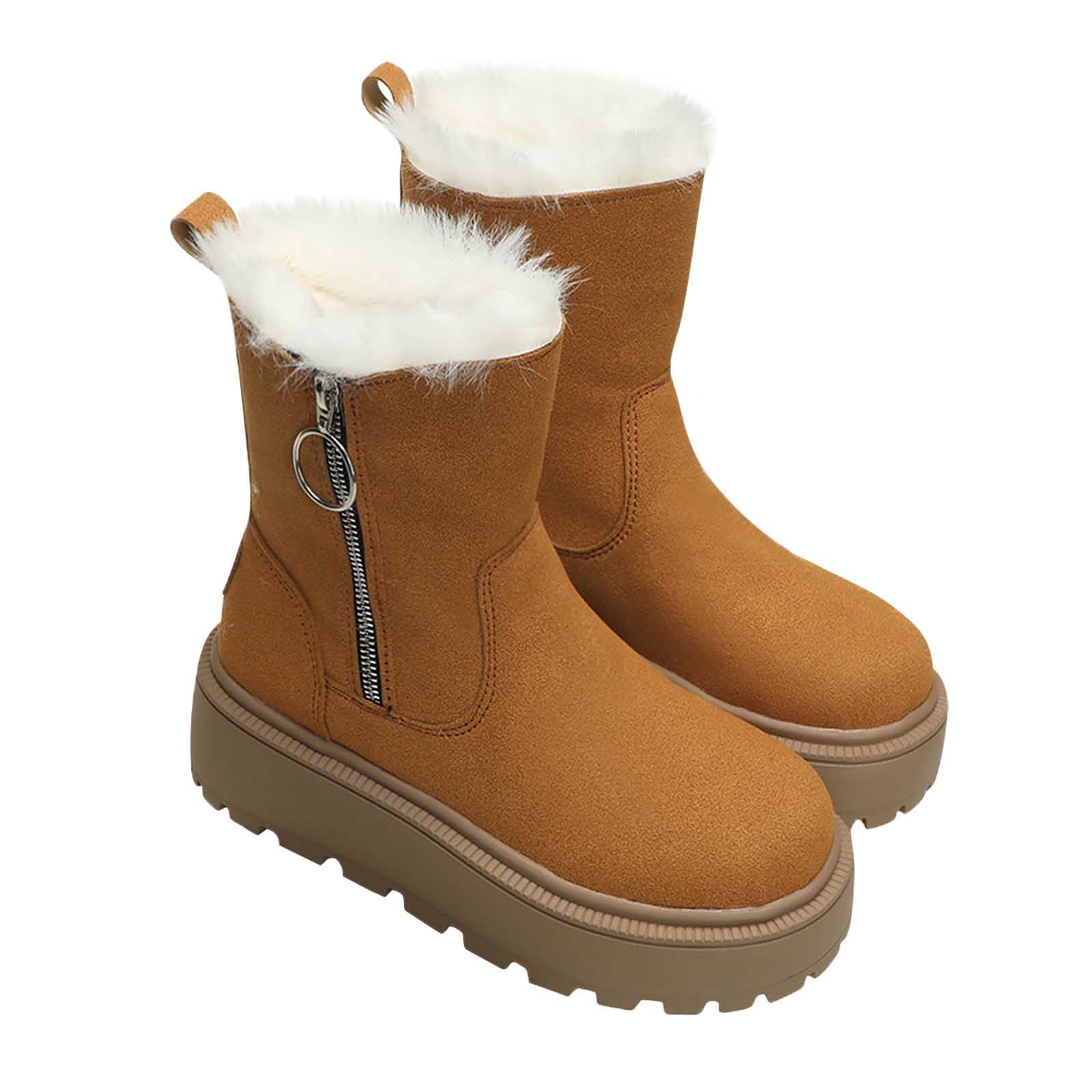 Brown Plus Size Ladies Winter Boots With Low Heel And Round Toe Design ...
