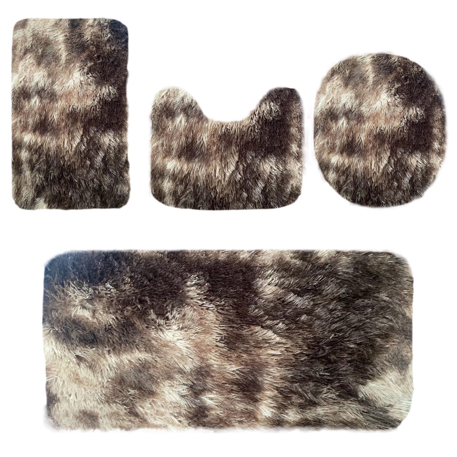Brown Plush Mixed Color Bath Mat Set Non Slip Velvet Fleece Shower Rugs ...
