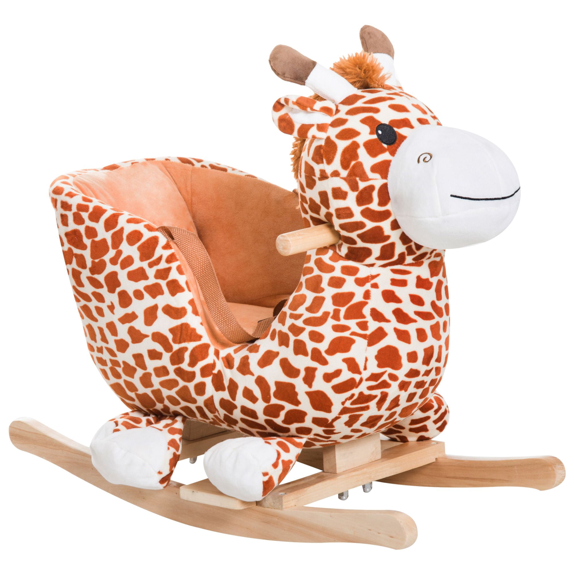 Brown Plush Rocking Giraffe Ride-On Toy Chair with Sound - Wooden Frame ...