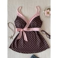 Brown Polka Dot V-Neck Camisole Top With Pink Satin Trim And Front Bow ...