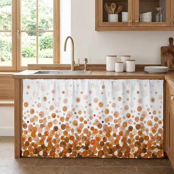 Brown Polka Dots Cabinet Curtains 28" W x 51" L Watercolor Abstract Art ...