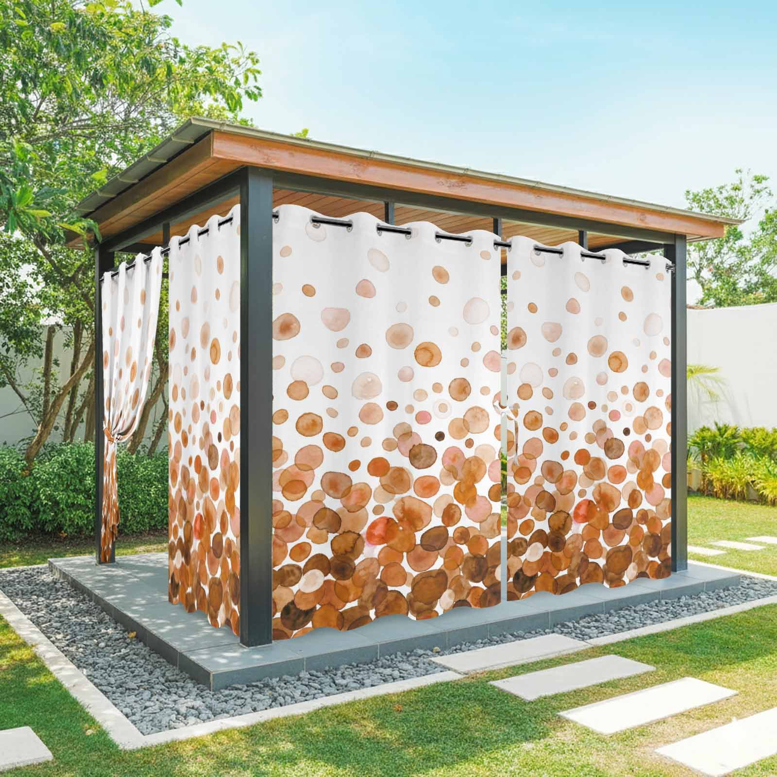 Brown Polka Dots Outdoor Curtains for Patio, Watercolor Abstract Art ...