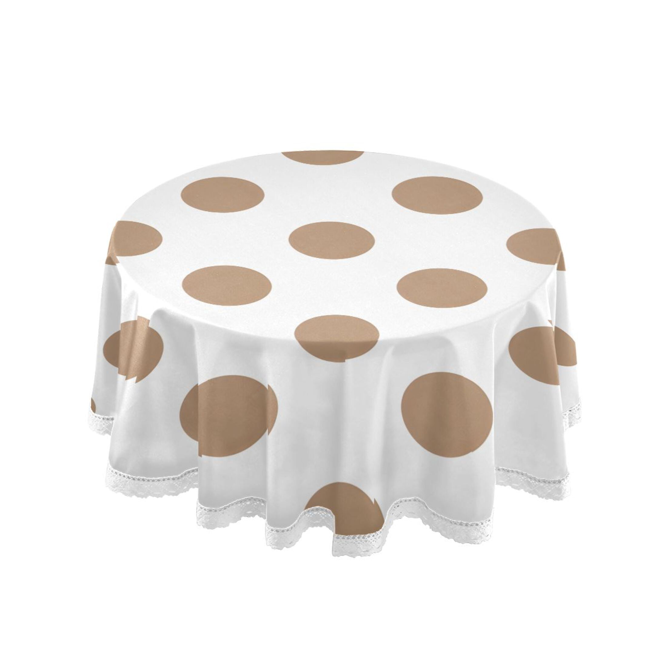Brown Polka Dots Pattern Round Lace Tablecloth 60 Inch Polyester ...