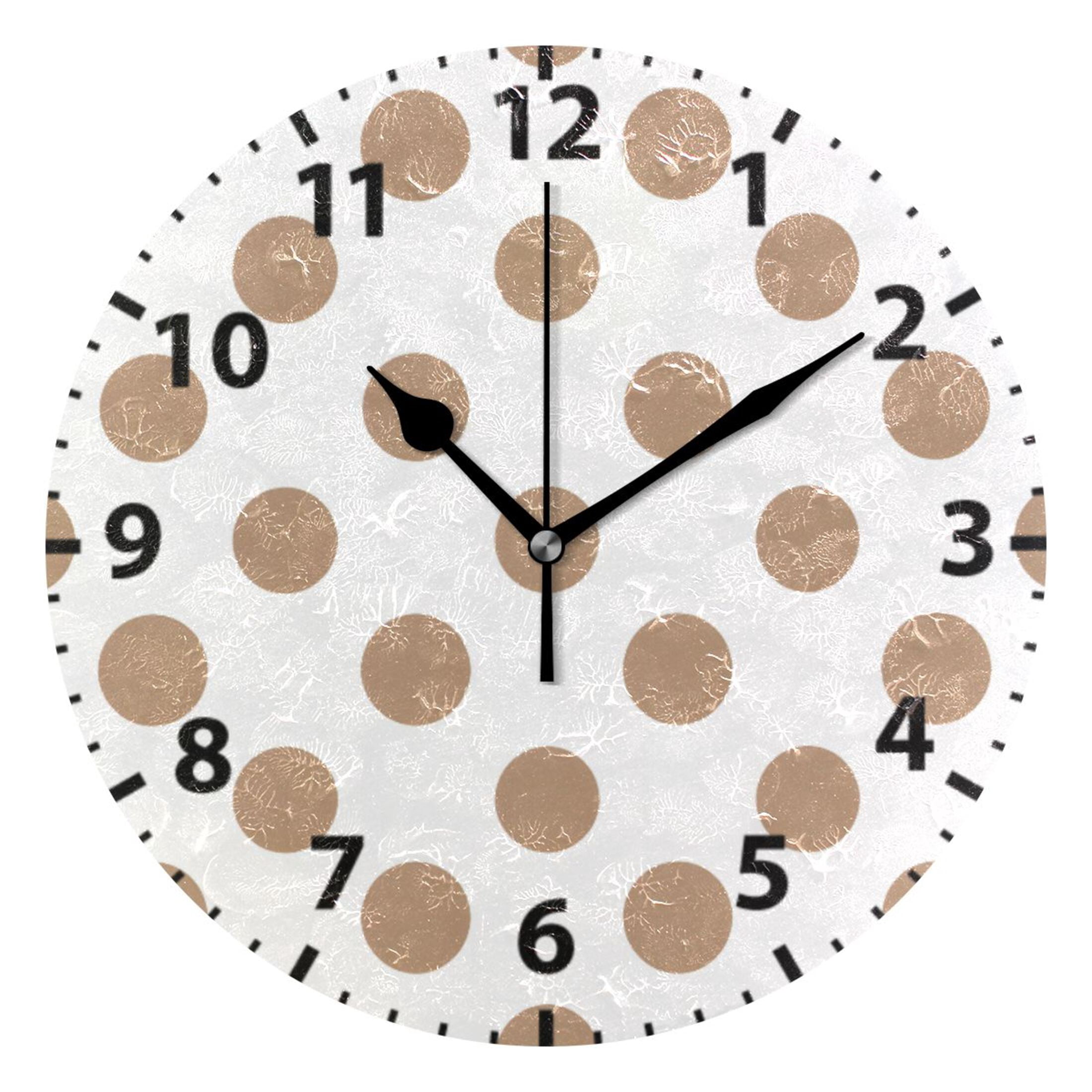 Brown Polka Dots Pattern Wall Clock 10in Round Artistic Oil Painting ...